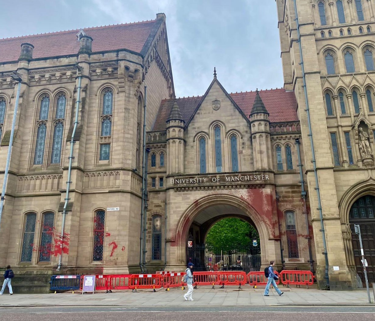 Red paint thrown on historic entrance of University of Manchester by ...
